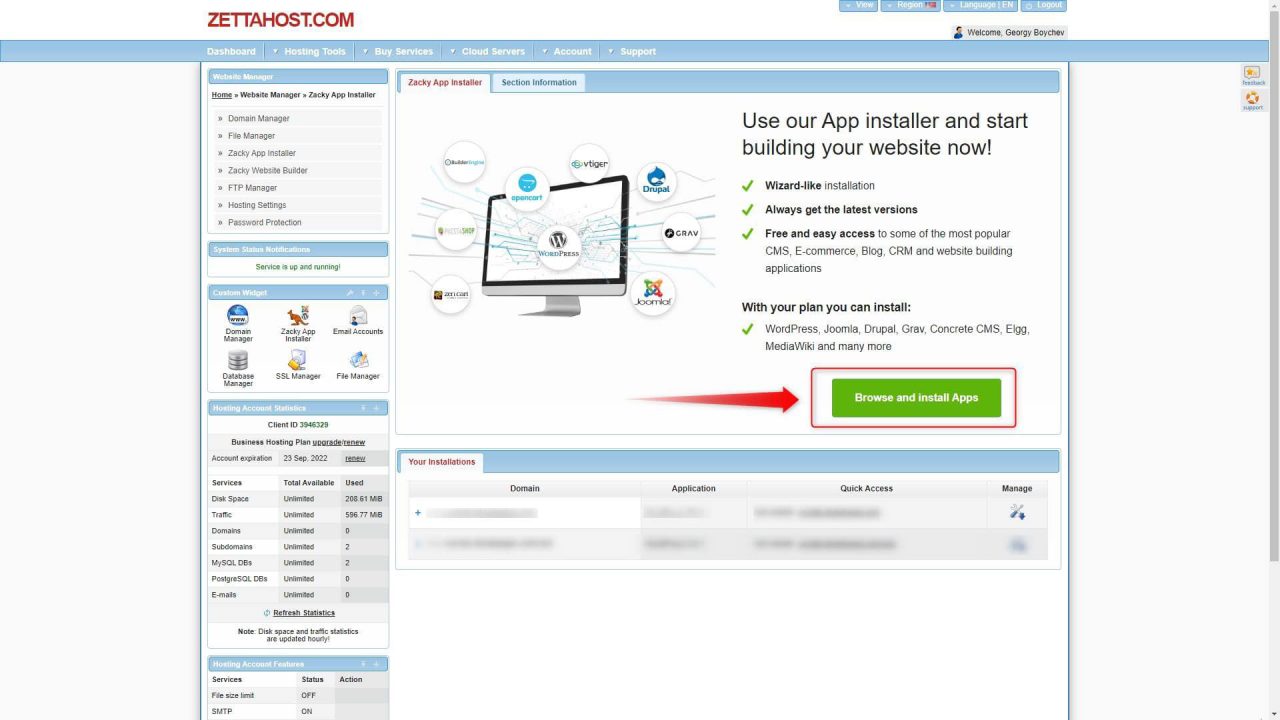How to Install WordPress Using the Zacky Installer - ZETTAHOST.com