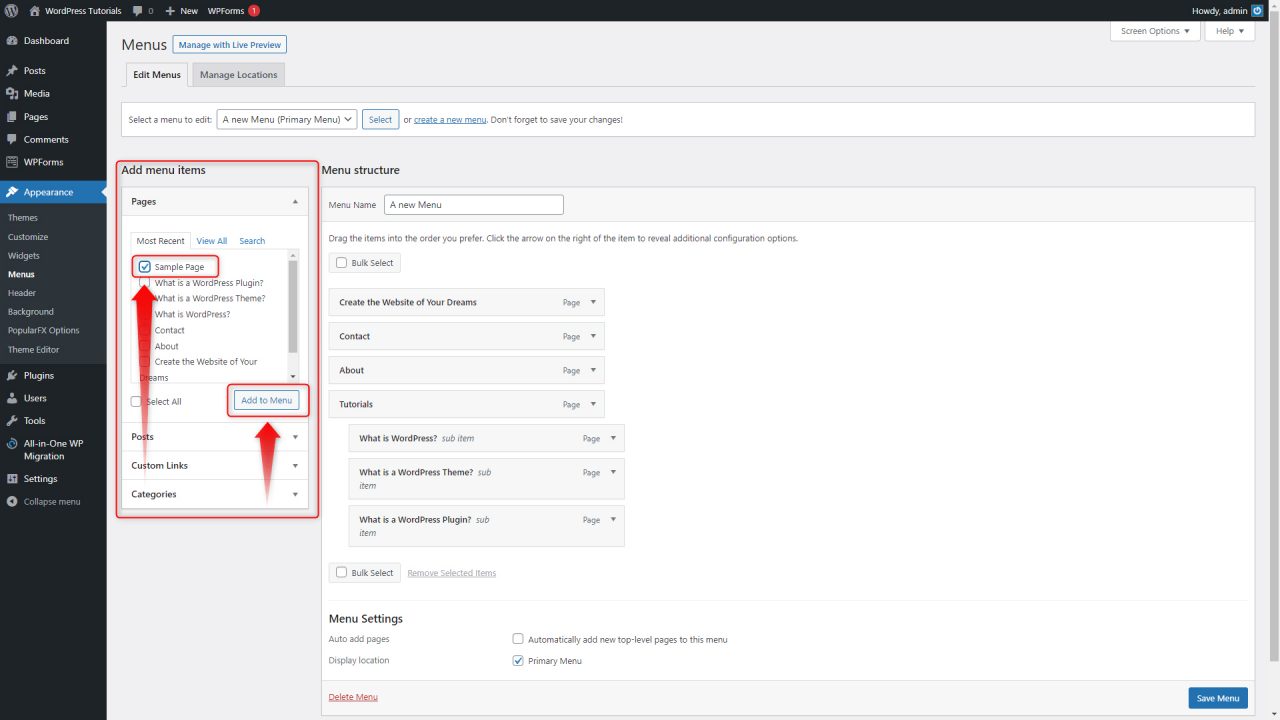 How to Add a WordPress Page to Your Navigation Menu - ZETTAHOST.com