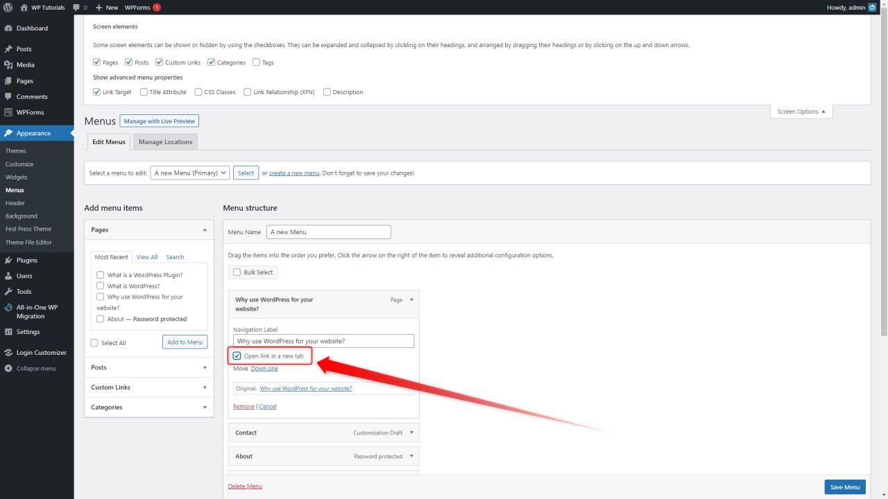 How to Make WordPress Menu Open in New Tab - ZETTAHOST.com