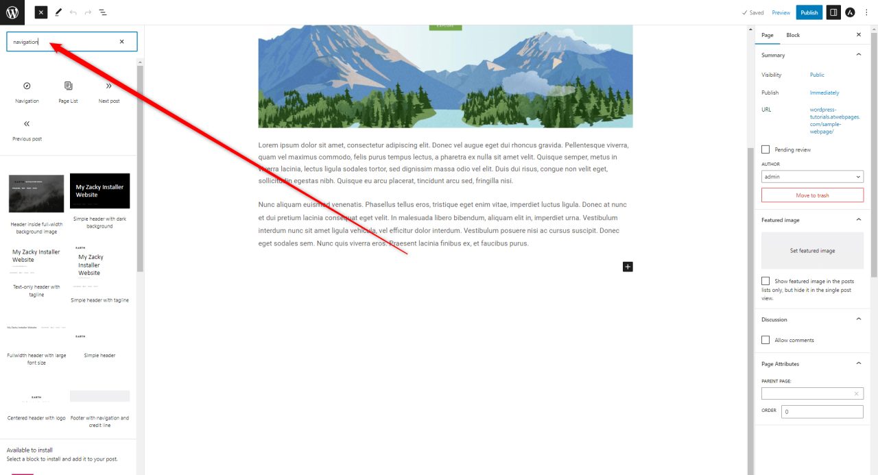 How to Use the Navigation Block in Gutenberg - Free Hosting - ZETTAHOST.com